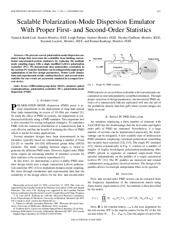 (PDF) Scalable Polarization-Mode Dispersion Emulator