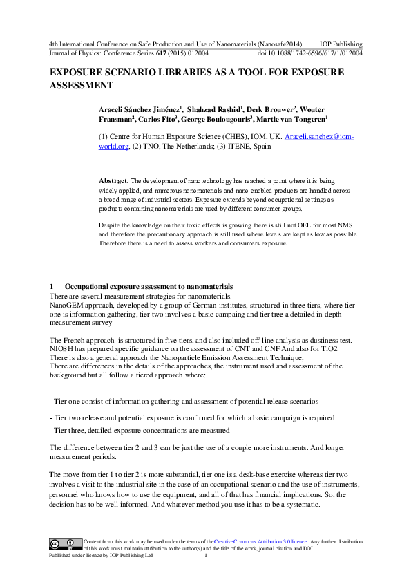 (PDF) Exposure scenario libraries as a tool for exposure assessment