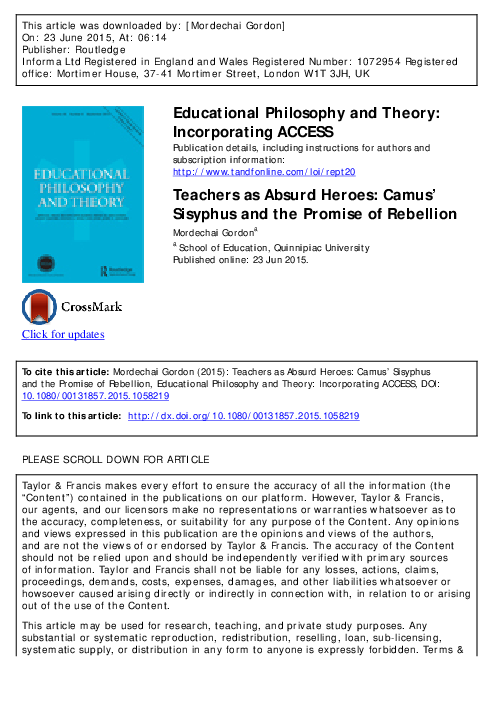 (PDF) Teachers as Absurd Heroes: Camus’ Sisyphus and the Promise of ...