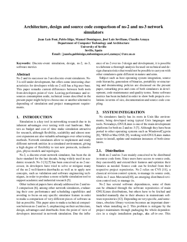 Pdf Architecture Design And Source Code Comparison Of Ns 2 And Ns 3