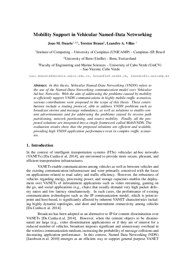 Pdf Mobility Support In Vehicular Named Data Networking
