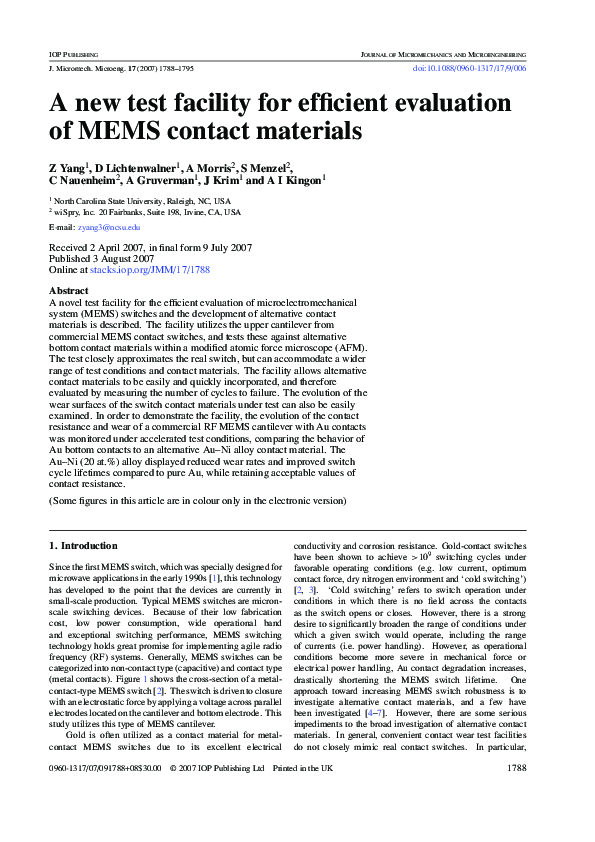 (PDF) A new test facility for efficient evaluation of MEMS contact ...