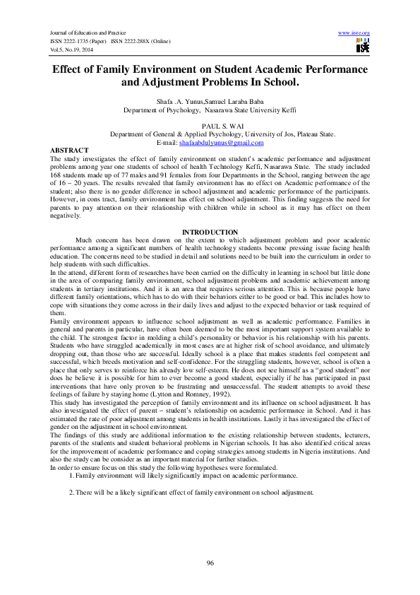 (PDF) Effect of Family Environment on Student Academic Performance and ...