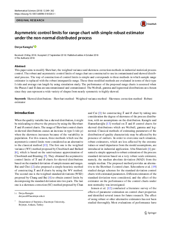 Pdf Asymmetric Control Limits For Range Chart With Simple Robust