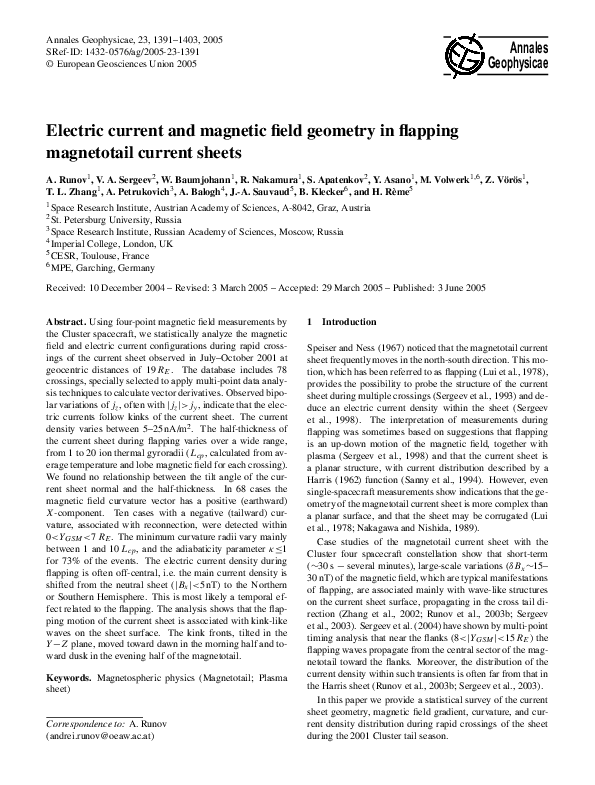 (PDF) Electric current and magnetic field geometry in flapping ...