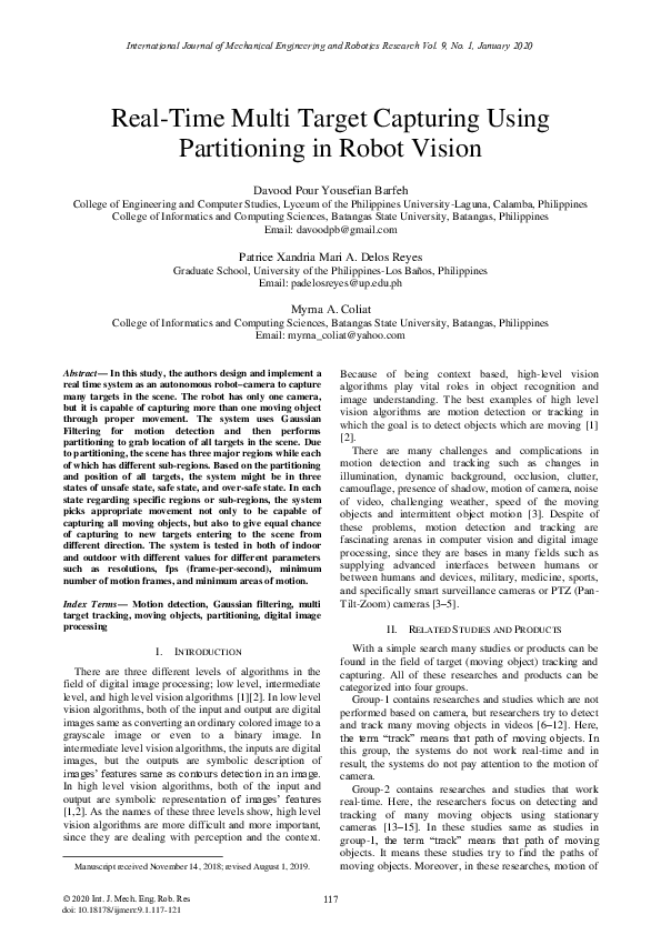 (PDF) Real-Time Multi Target Capturing Using Partitioning in Robot Vision