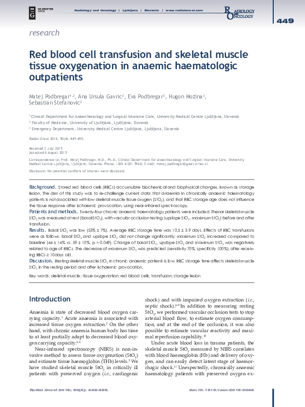 (PDF) Red blood cell transfusion and skeletal muscle tissue oxygenation ...