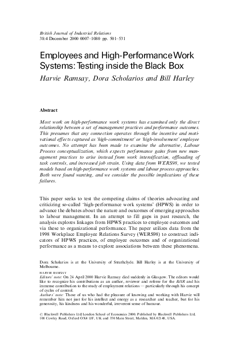 (PDF) Employees and High-Performance Work Systems: Testing inside the ...