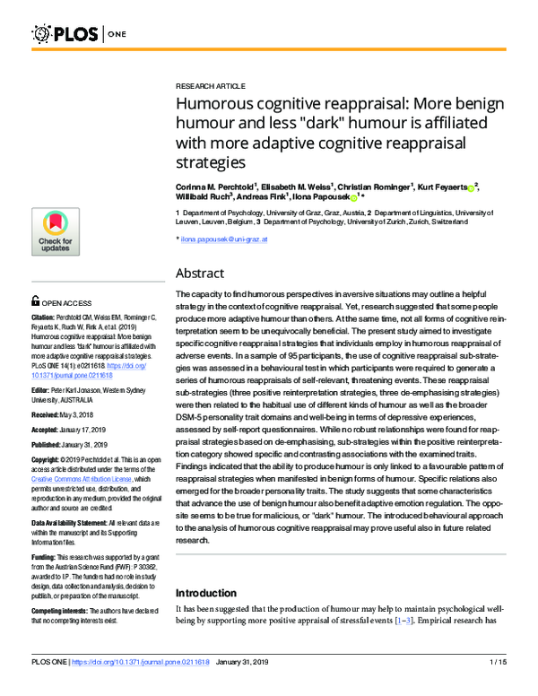 (PDF) Humorous cognitive reappraisal: More benign humour and less "dark ...