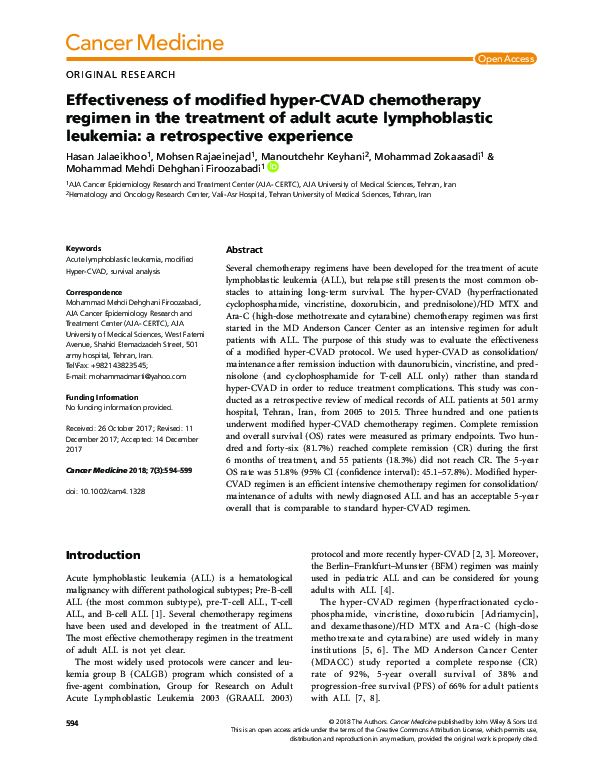 (PDF) Effectiveness of modified hyper-CVAD chemotherapy regimen in the ...