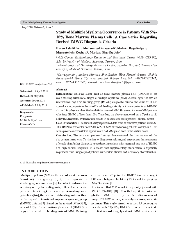 (PDF) Study of multiple myeloma occurrence in patients with 5 to 10 ...