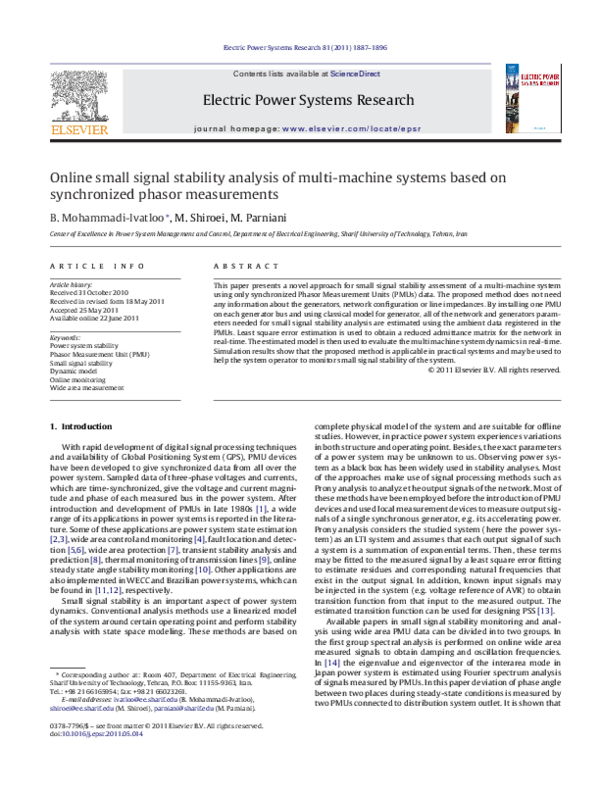 (PDF) Online small signal stability analysis of multi-machine systems based on synchronized ...