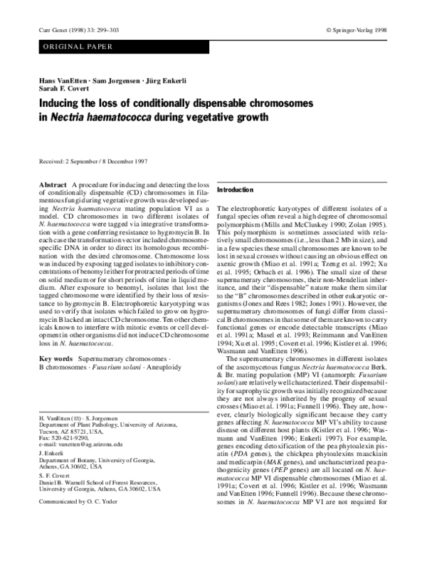 (PDF) Inducing the loss of conditionally dispensable chromosomes in ...