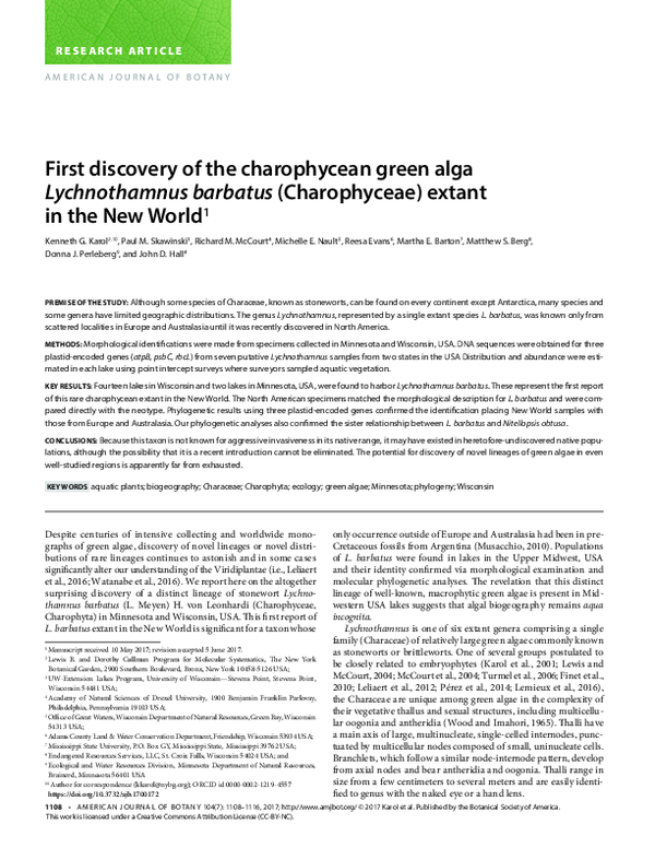 (PDF) First discovery of the charophycean green alga Lychnothamnus ...