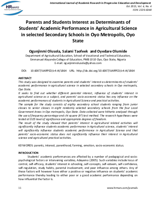 (PDF) Parents and Students Interest as Determinants of Studentsâ ...