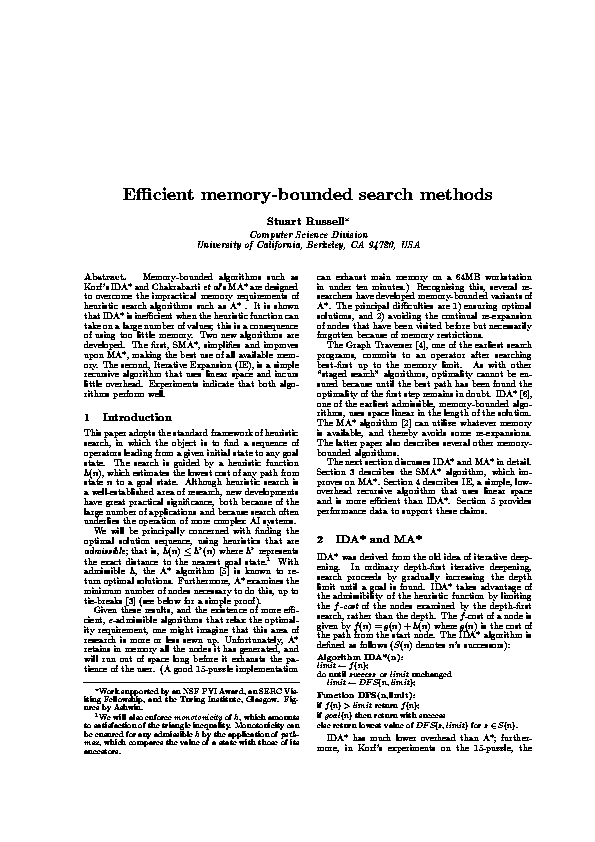 (PDF) Efficient Memory-Bounded Search Methods.