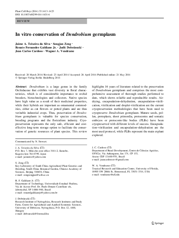 (PDF) In vitro conservation of Dendrobium germplasm