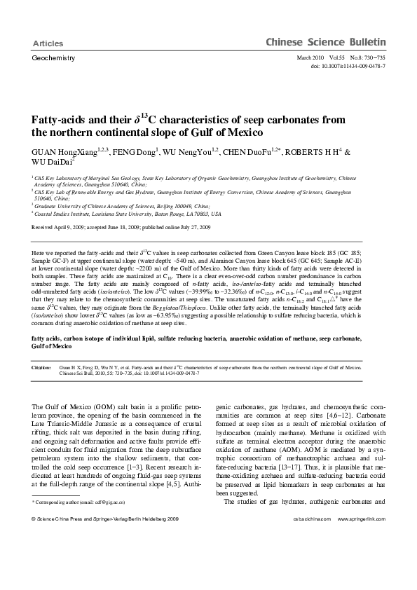 (PDF) Fatty-acids and their δ 13C characteristics of seep