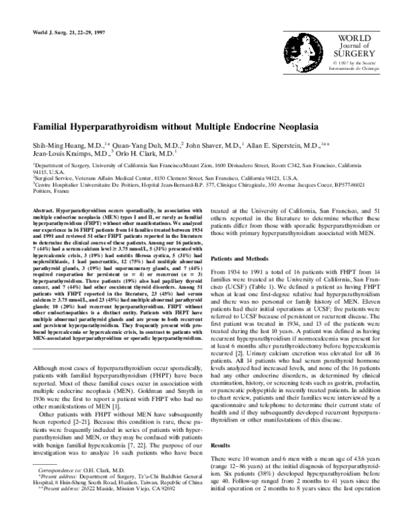 (PDF) Familial Hyperparathyroidism without Multiple Endocrine Neoplasia