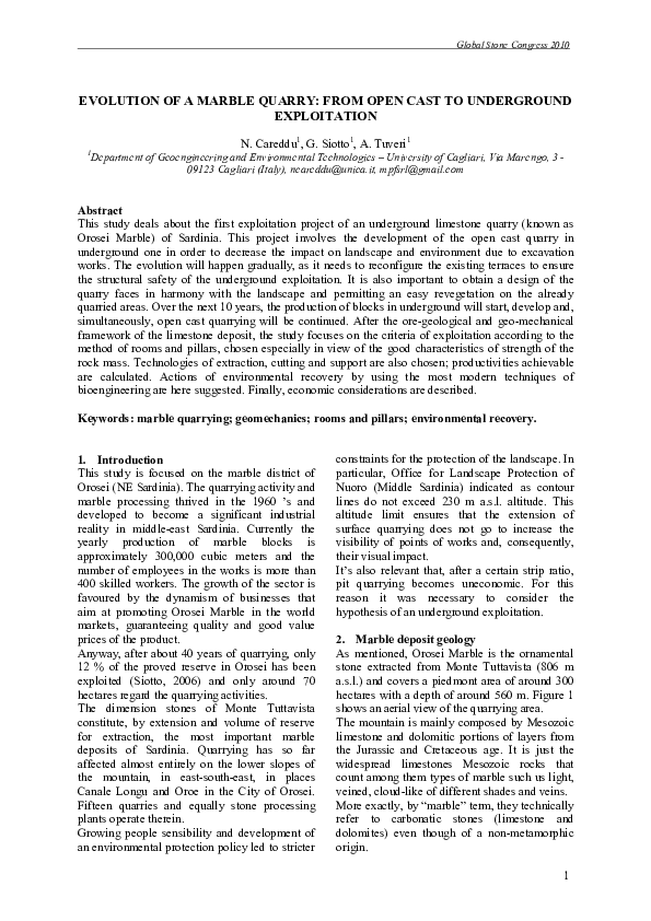 (PDF) Evolution of a marble quarry: from open cast to underground ...