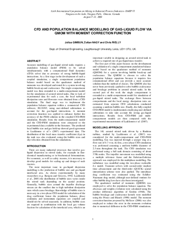 (PDF) CFD and Population Balance Modelling of Gas-Liquid Flow via Qmom with Moment Correction ...