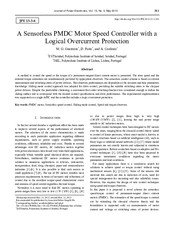 (PDF) A sensorless PMDC motor speed controller with a logical ...