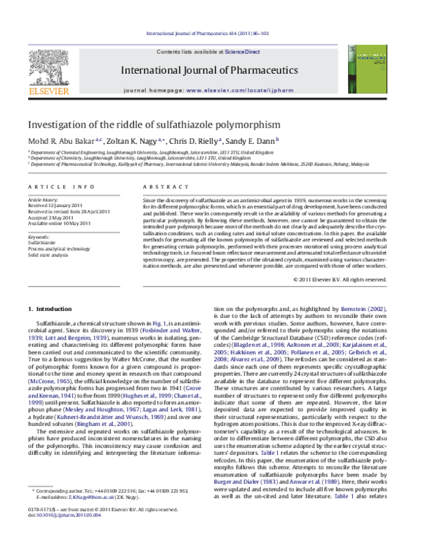 (PDF) Investigation of the riddle of sulfathiazole polymorphism