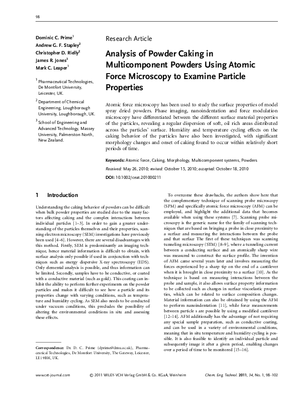 (PDF) Analysis of Powder Caking in Multicomponent Powders Using Atomic ...