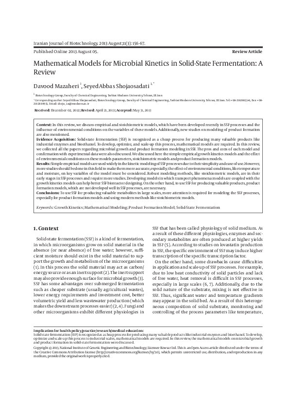 Pdf Mathematical Models For Microbial Kinetics In Solid State Fermentation A Review