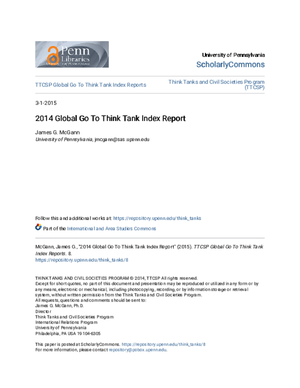 (PDF) 2014 Global Go To Think Tank Index Report