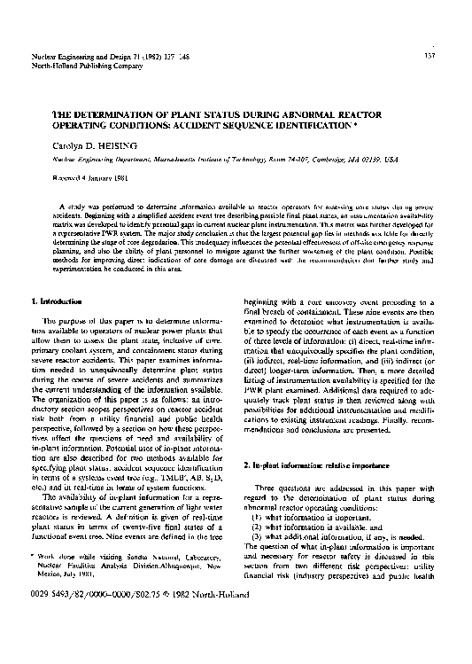 (PDF) The determination of plant status during abnormal reactor ...
