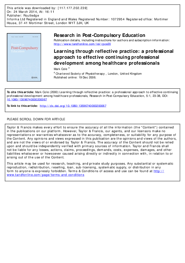 (PDF) Learning through reflective practice: a professional approach to ...