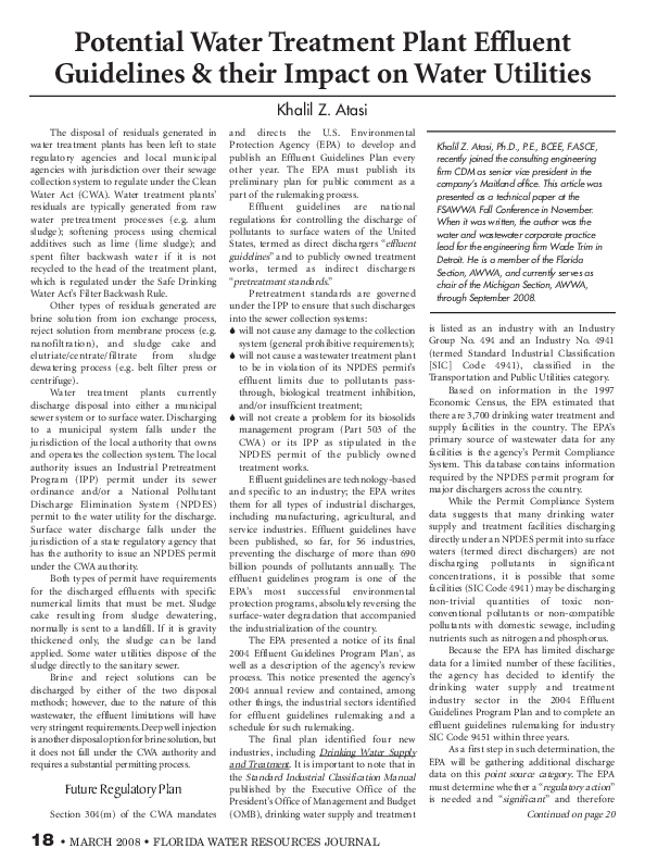 (PDF) Potential Water Treatment Plant Effluent Guidelines & their ...