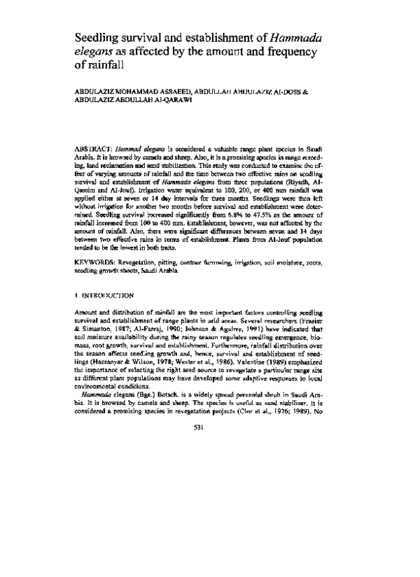 (PDF) Seedling survival and establishment of Hammada elegans as ...