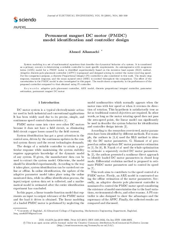 Pdf Permanent Magnet Dc Motor Pmdc Model Identification And Controller Design