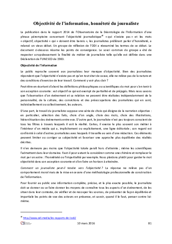 (PDF) Objectivité de l’information, honnêteté du journaliste