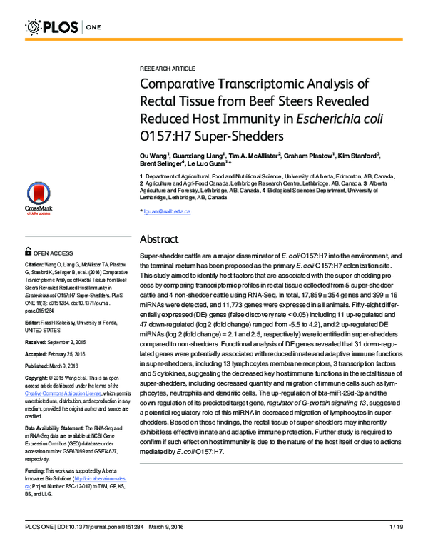Pdf Comparative Transcriptomic Analysis Of Rectal Tissue From Beef