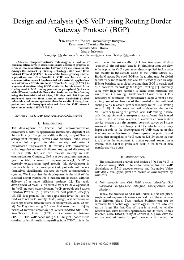 Pdf Design And Analysis Qos Voip Using Routing Border Gateway Protocol Bgp