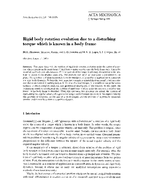 (PDF) Rigid body rotation evolution due to a disturbing torque which is ...