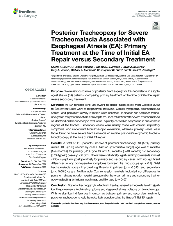 (PDF) Posterior Tracheopexy for Severe Tracheomalacia Associated with ...