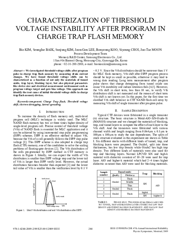 (PDF) Characterization of threshold voltage instability after program ...