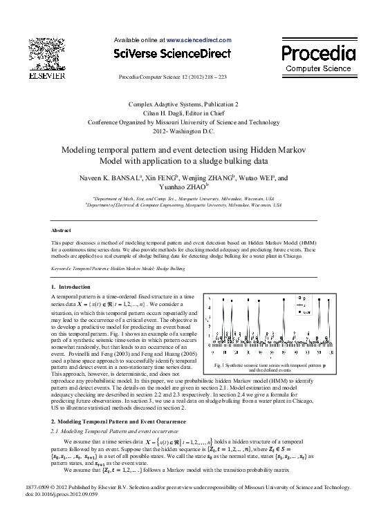Pdf Modeling Temporal Pattern And Event Detection Using Hidden Markov Model With Application