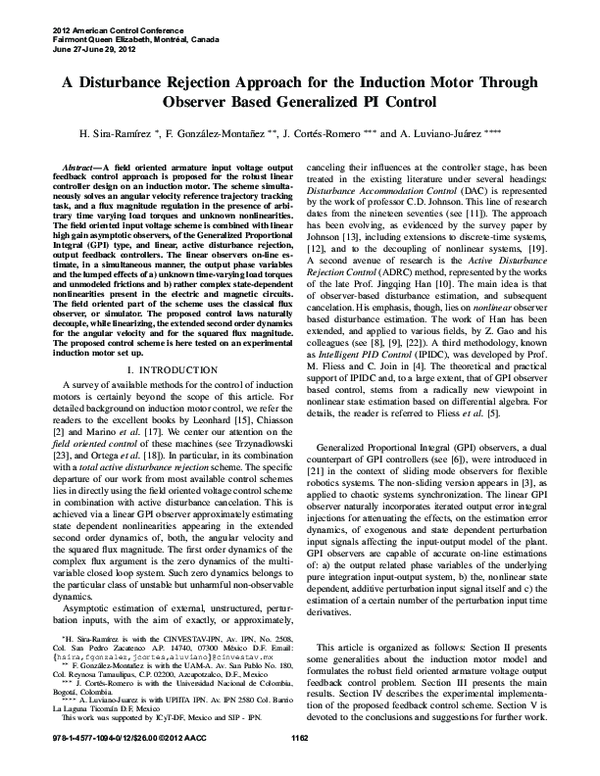 (PDF) A disturbance rejection approach for the induction motor through observer based ...
