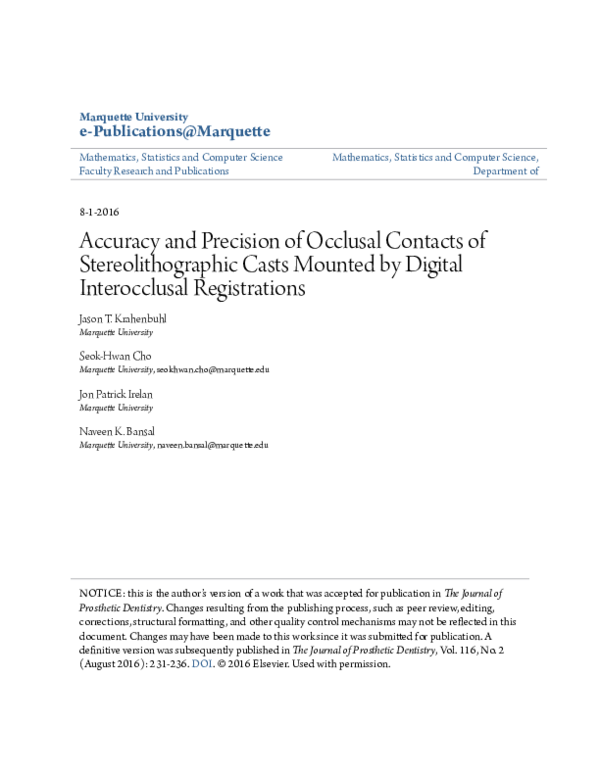 (PDF) Accuracy and precision of occlusal contacts of stereolithographic ...