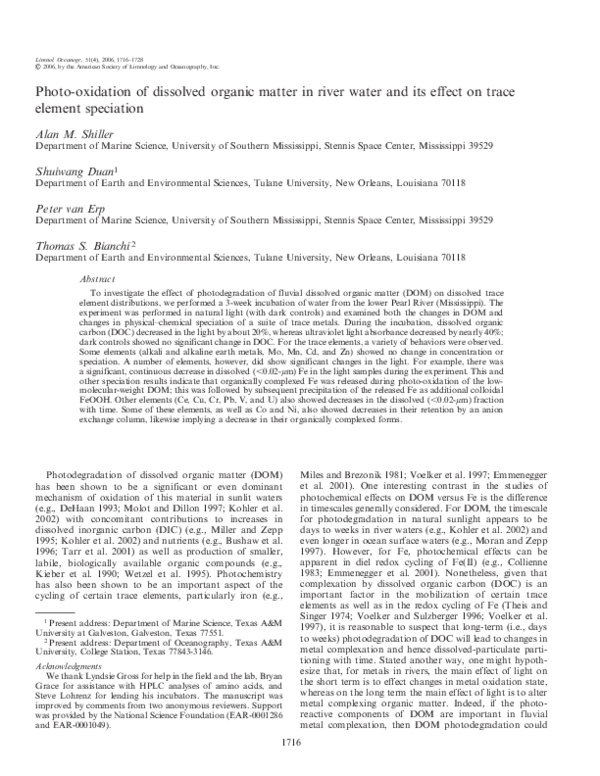 (PDF) Photo-oxidation of dissolved organic matter in river water and its effect on trace element ...