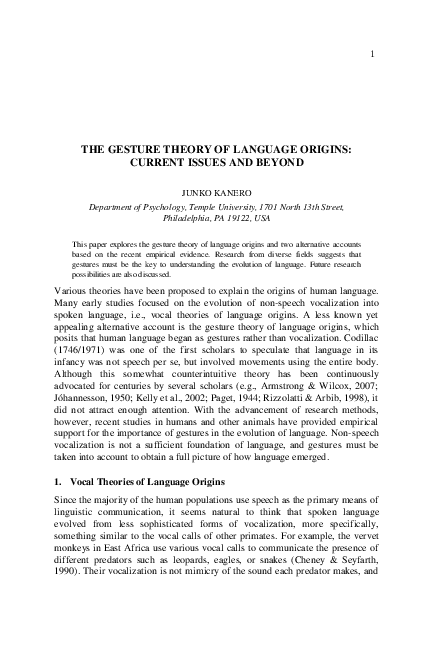 (PDF) The Gesture Theory of Language Origins: Current Issues and Beyond