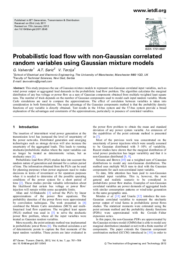 (PDF) Probabilistic load flow with non-Gaussian correlated random variables using Gaussian ...