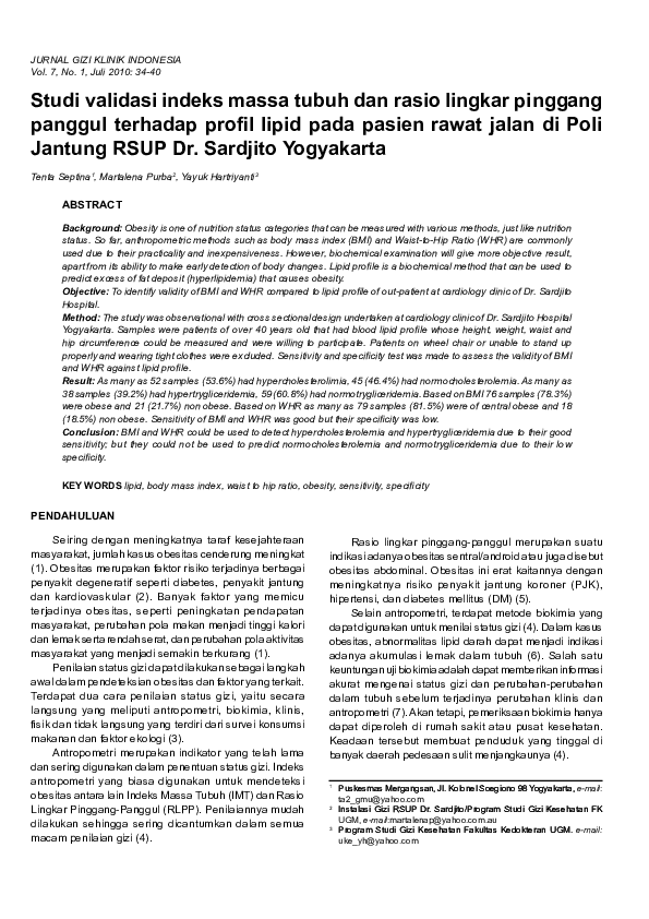 (PDF) Sensitivitas Dan Spesifisitas Rasio Lingkar Pinggang Dan Panggul ...
