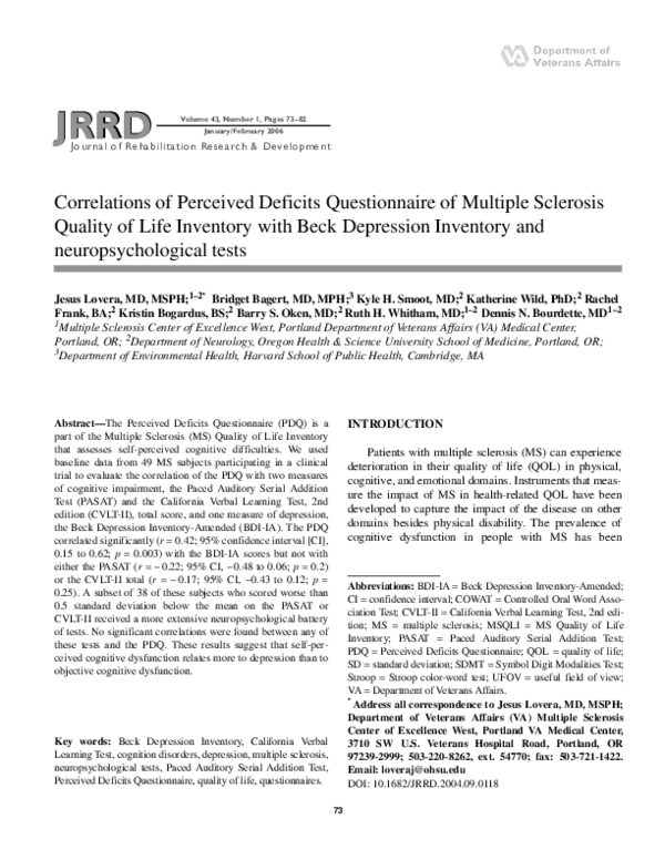 (PDF) Correlations of Perceived Deficits Questionnaire of Multiple ...