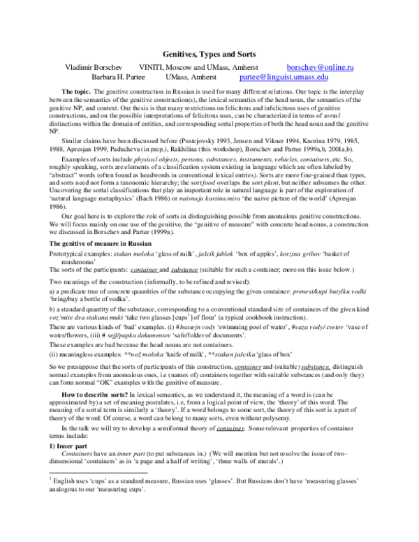 (PDF) Genitives, types, and sorts